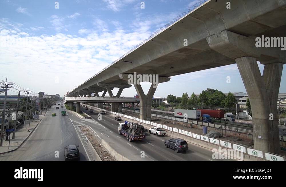 Unfinished Sky Train Railway Structure Above Busy Road, Thailand Stock ...