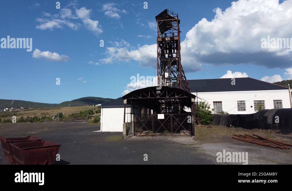 Ancient mine tower and buildings of an underground coal mine called ...