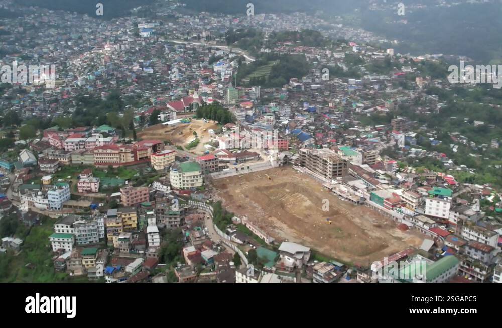 Kohima entire city aerial view which shows local ground, house, trees ...