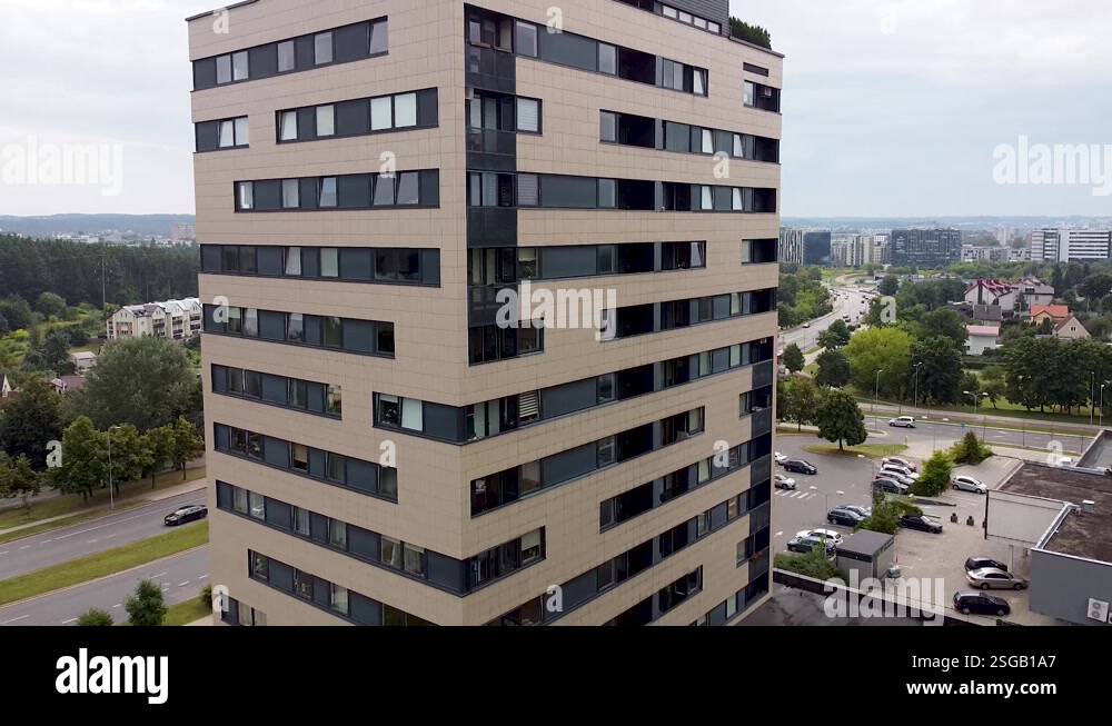 Fly away form high tall rise building opening city scape Stock Video ...