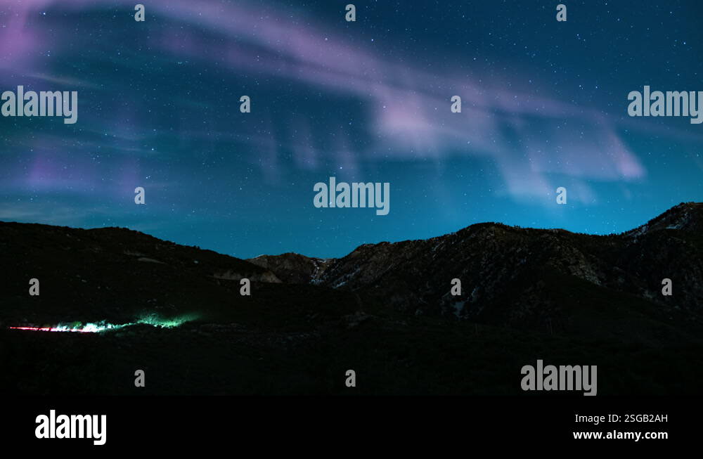 Northern Lights Purple Loop Winter Mountain Ridges Stock Video Footage ...