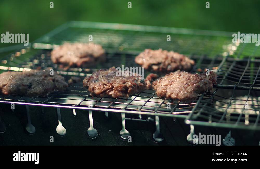 Patty On Fire Coals Grill. Roasting Meat Hamburger Grill .Cheeseburger ...