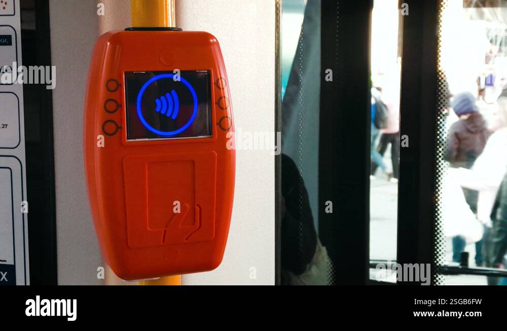 contactless payment by bank cards bus transport city infrastructure ...