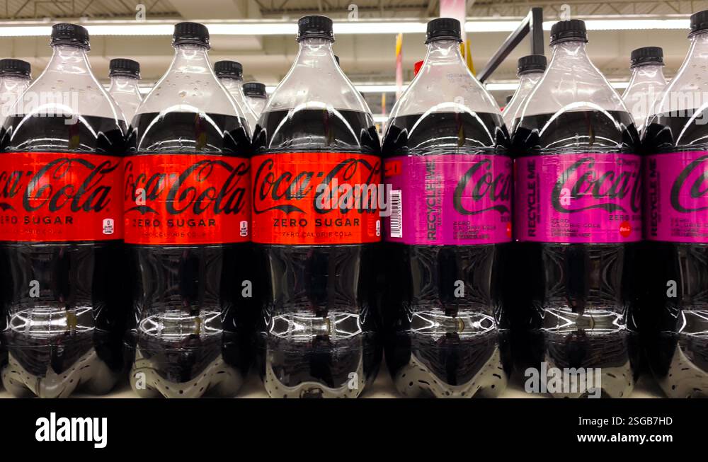 Coca Cola Cherry diet cola 2 liter bottles on a retail store shelf ...