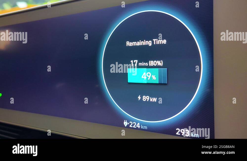 Electric vehicle dashboard showing charge level Stock Video Footage - Alamy