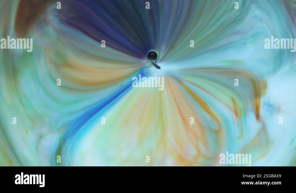 Chaotic movement, expansion of the flow, swirls of yellow, green, blue ...