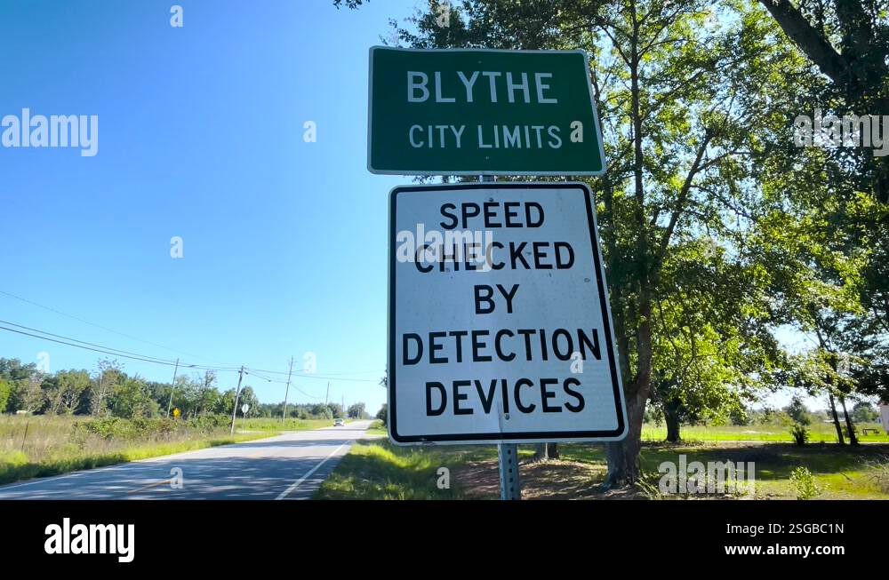 Blythe truck turning in distance city limits sign and speed detection ...