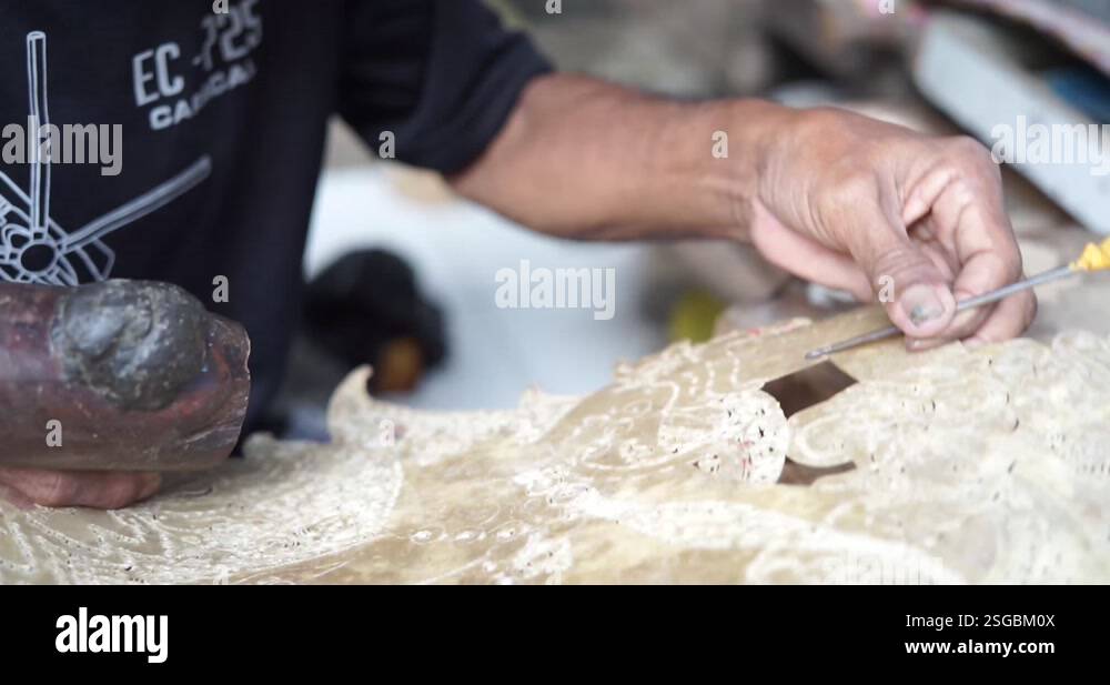 Process of making Wayang shadow puppet. Wayang kulit is a traditional ...