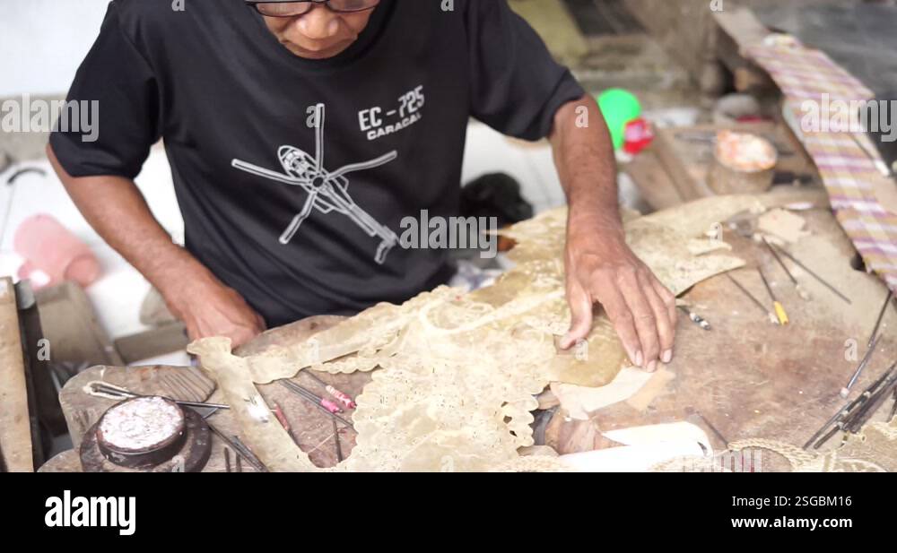Process of making Wayang shadow puppet. Wayang kulit is a traditional ...