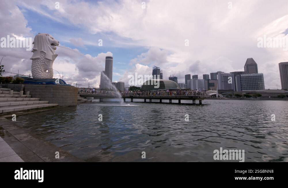 Merlion Statue, The National Symbol Of Singapore And The Tourists ...