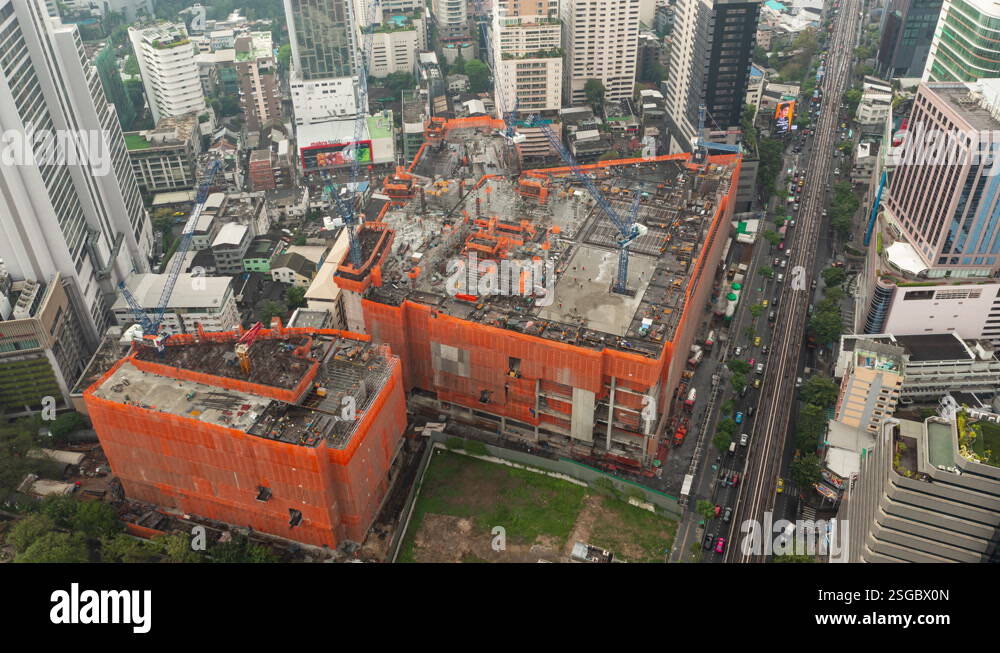bangkok working construction yard traffic street aerial 4k timelapse ...
