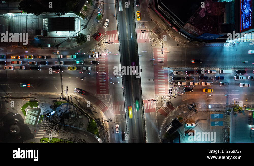 night bangkok traffic crossroad aerial panorama 4k timelapse thailand ...
