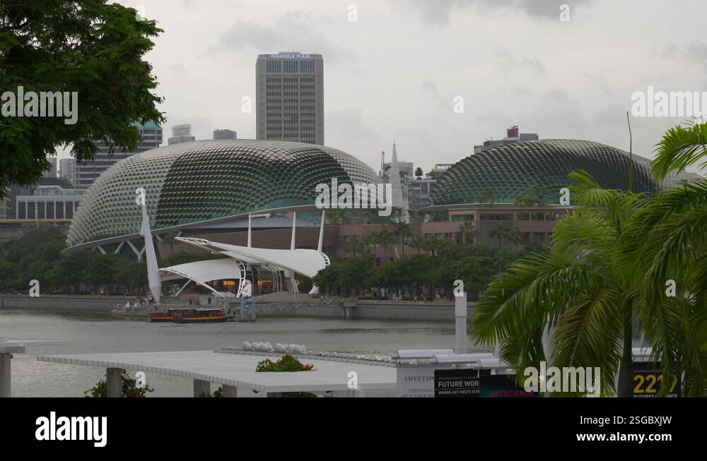 singapore city marina bay modern theater complex slow motion 4k Stock ...