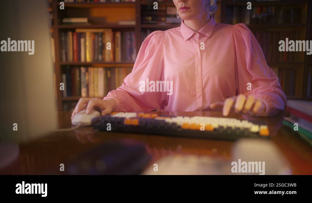 Female secretary from 80s typing on computer keyboard, office worker ...