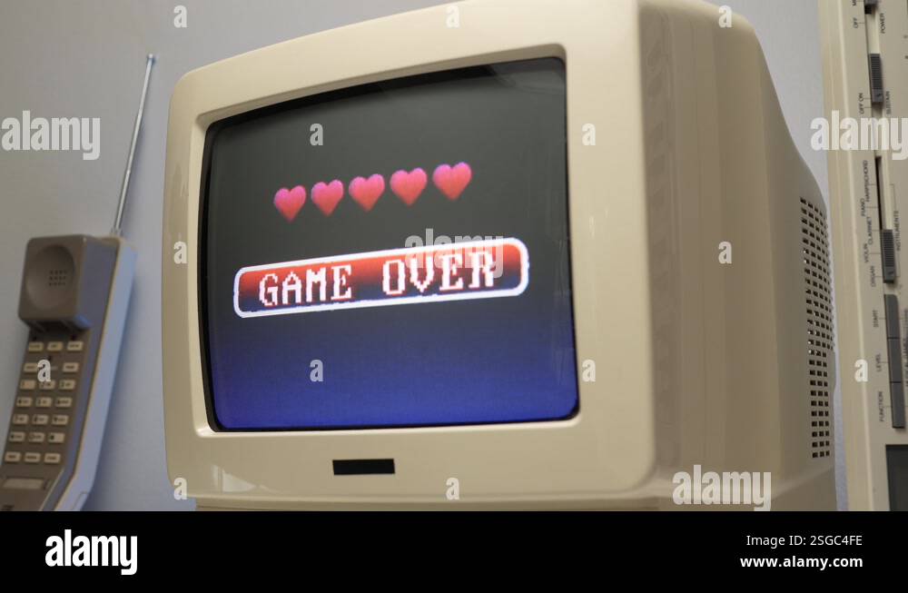 Retro GAME OVER Video Game Message on 80s 90s Television Screen Stock ...