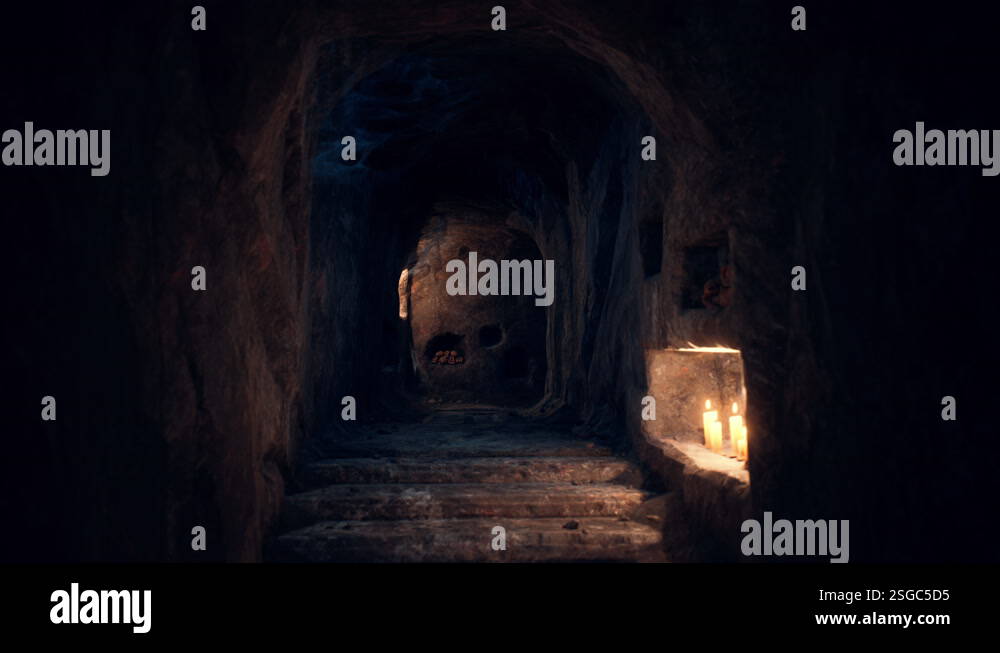 old dark catacombs with candles Stock Video Footage - Alamy