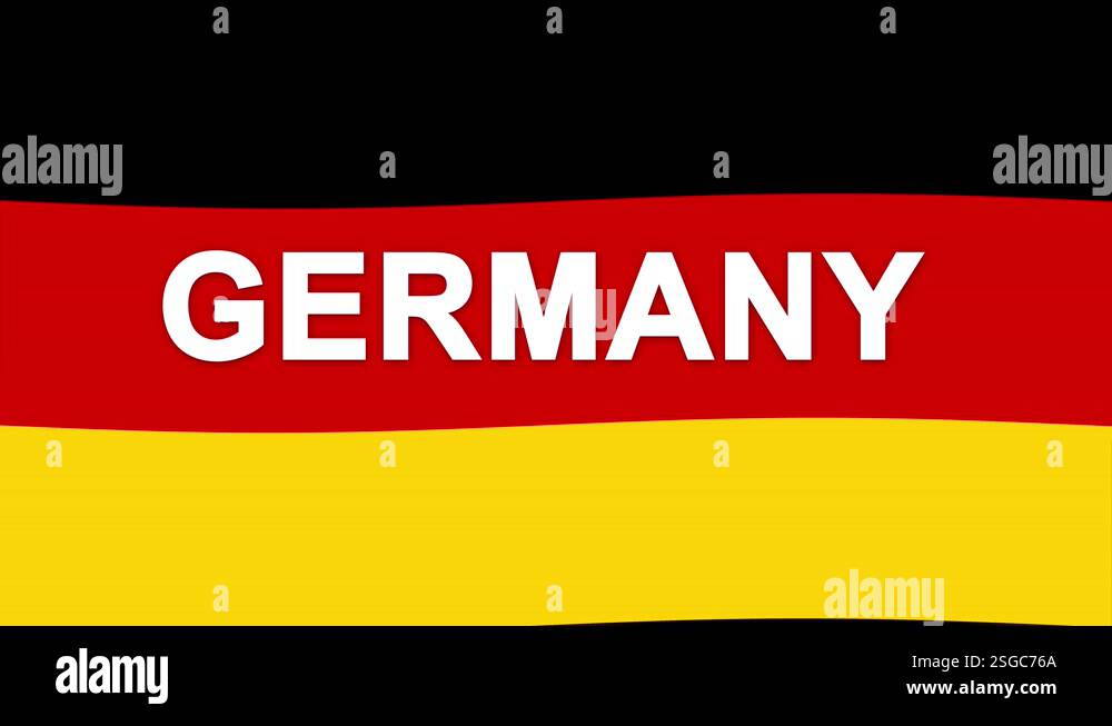 german 2d flag waving with germany as capital letters text on black ...