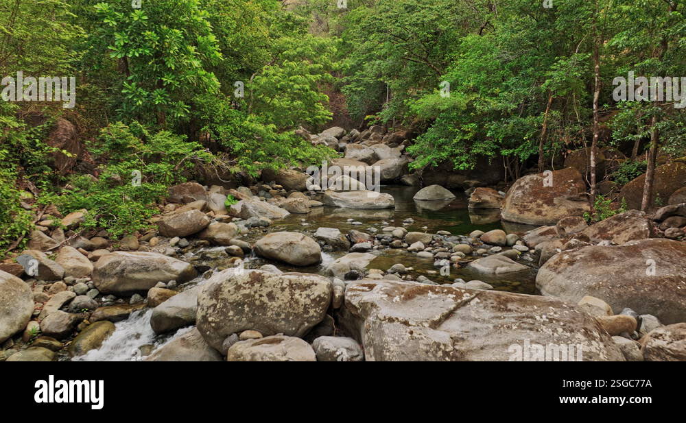 Caldera Panama Aerial v1 flyover the creek at jaguatta waterfall Stock ...