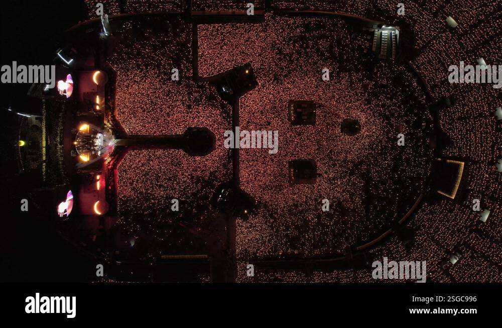 Static aerial top down view of ColdPlay concert with an incredible set ...