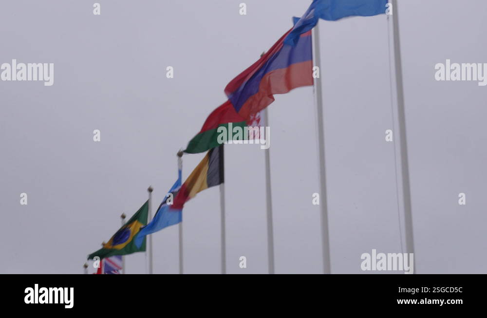 Flags of the Nations. International multi flags pole sway in outdoor ...