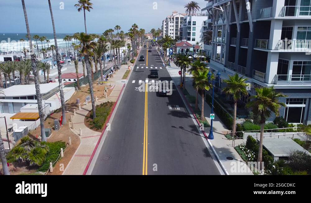 Oceanside pier strand fly over road Stock Video Footage - Alamy