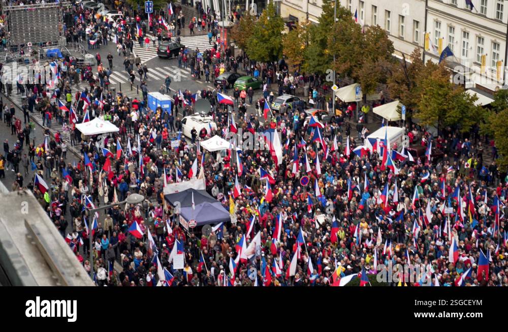 Nationalist protest with czech flags at Wenceslas square in Prague ...