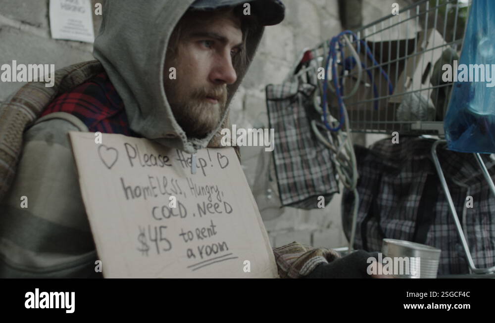 Poor Homeless Man Begging for Money Stock Video Footage - Alamy