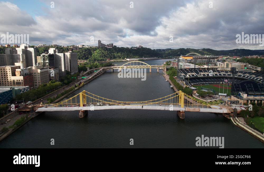 PNC Park and the Allegheny River, Pittsburgh, Pennsylvania. Aerial shot ...