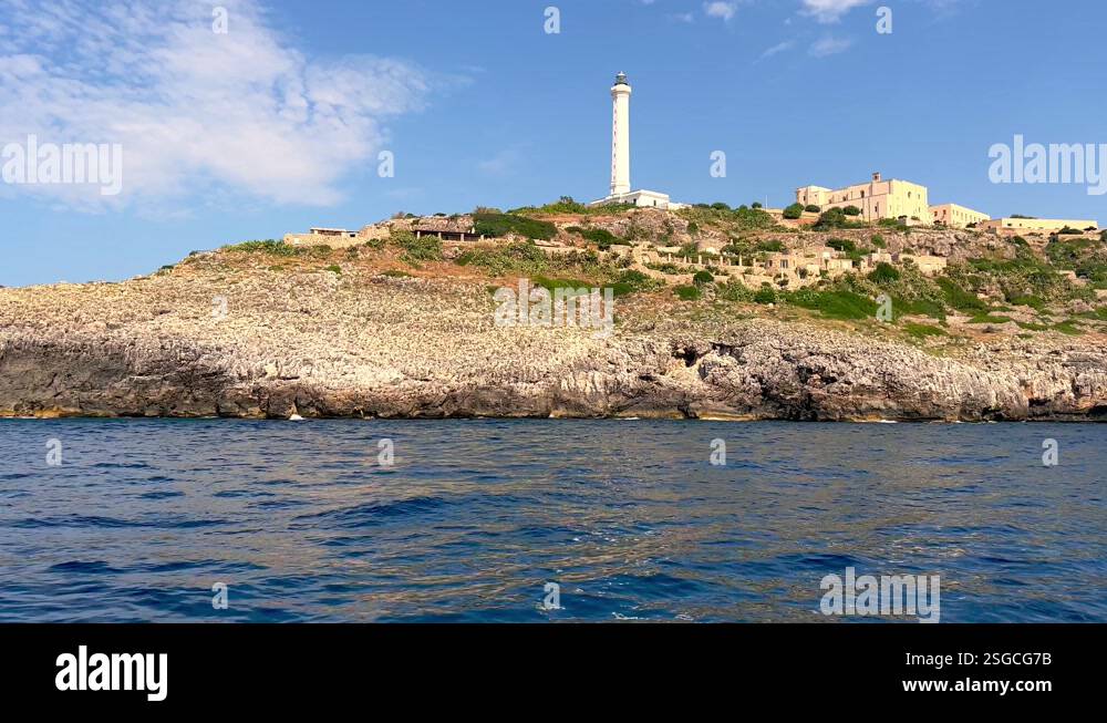 Low angle sea level view of famous Santa Maria di Leuca lighthouse in ...