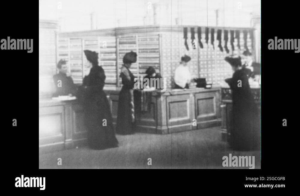 1900s: People shopping in department store, man enters, woman talks to ...