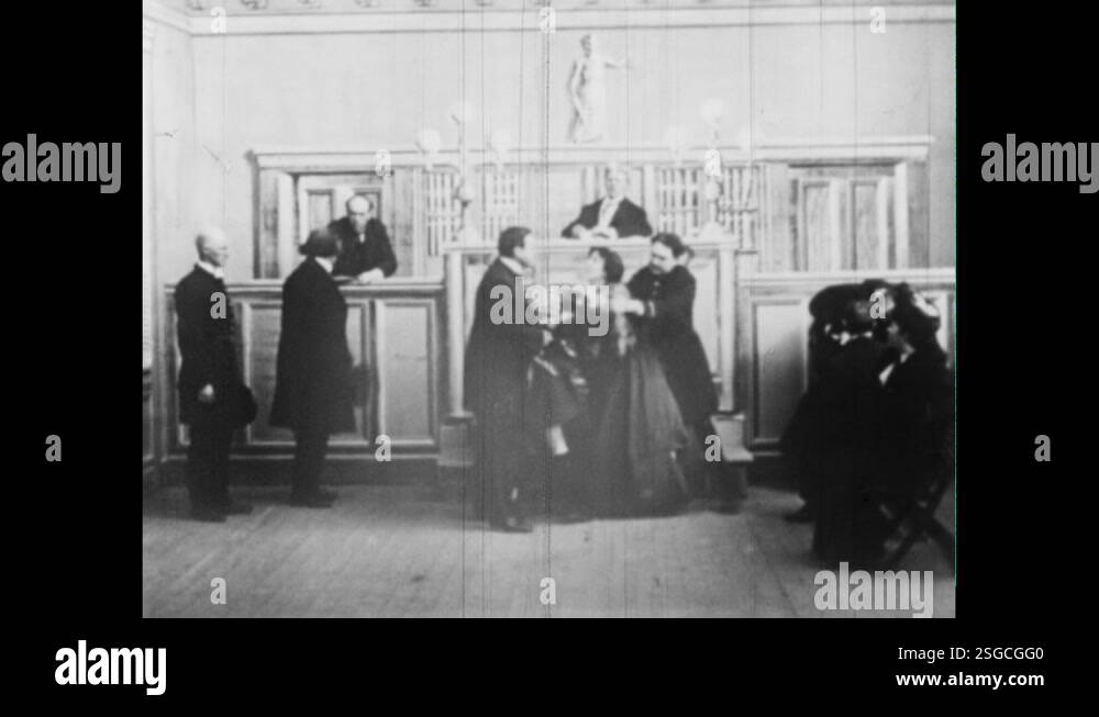 1900s: People in courtroom, woman and girl before judge, woman and girl ...