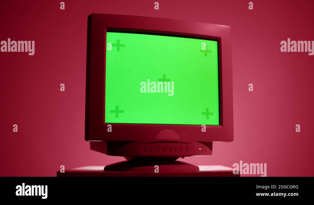 Retro pc with chroma key green screen, Old computer studio close-up ...