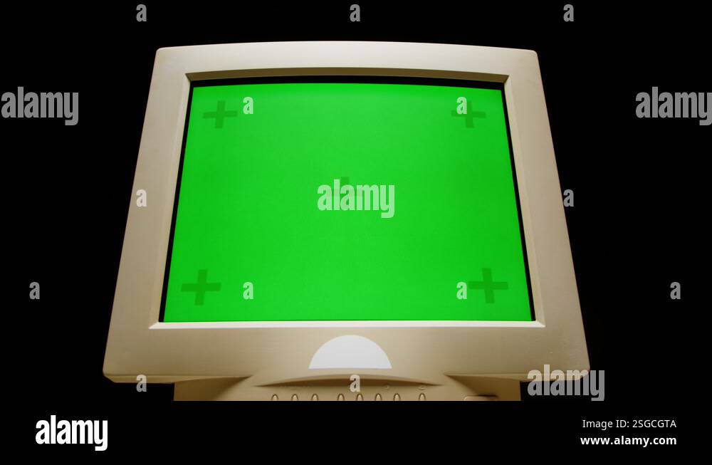 Retro pc with chroma key green screen, Old computer studio close-up ...