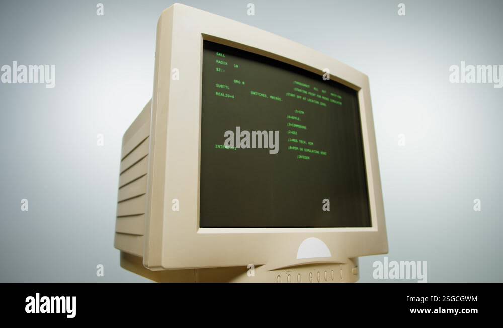 Retro pc with loading code console, programmer making scripts, green basic Stock Video Footage ...