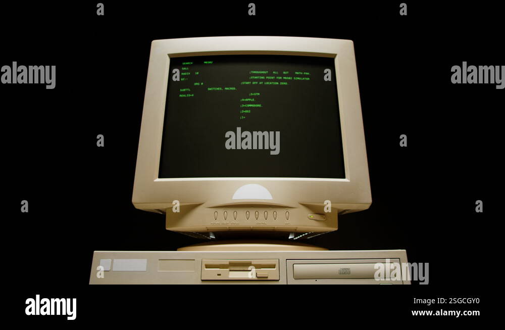 Retro pc with loading code console, programmer making scripts, green basic Stock Video Footage ...