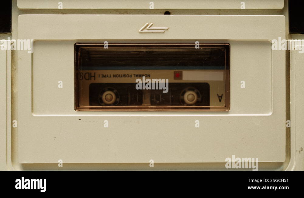 Retro radio tape recorder close-up. Listening to music, using cassette ...