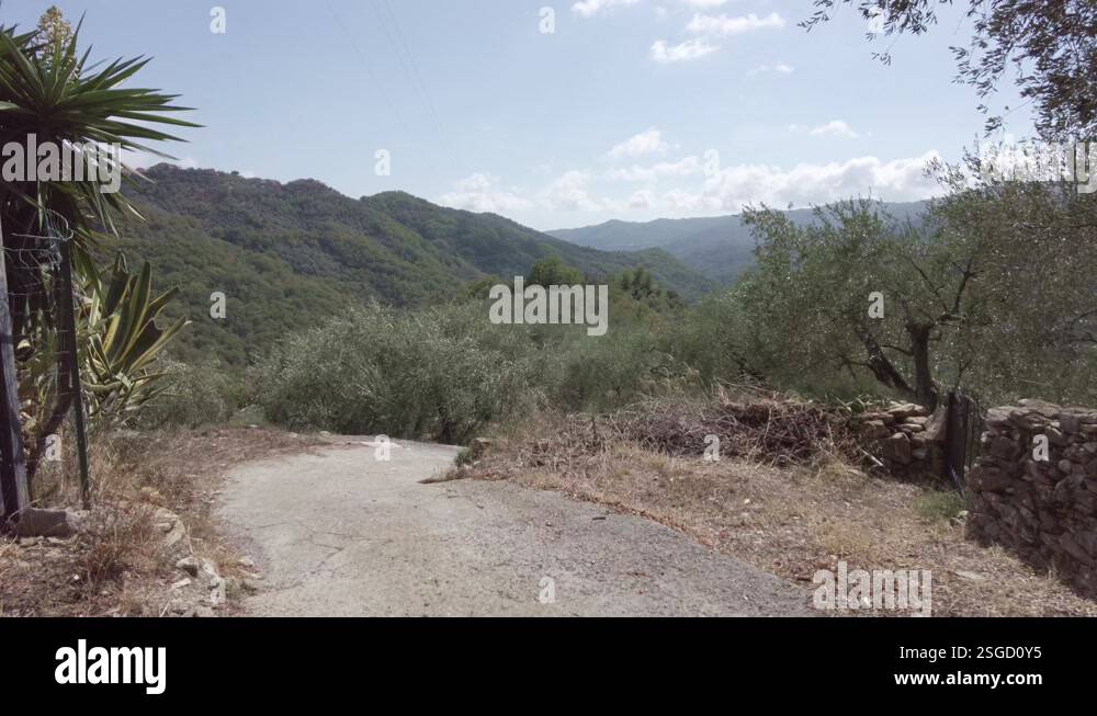 SLOWMOTION: View over mountain side of italian Prelà Castello in ...