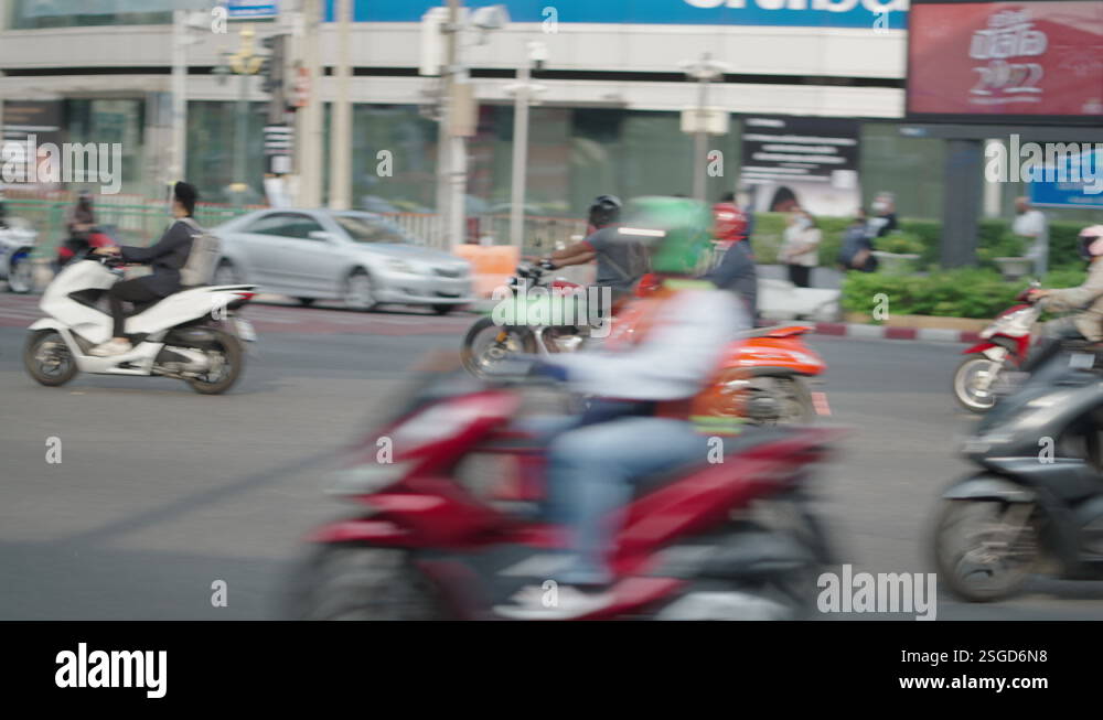 Fast Moving Traffic In The Busy Street Of Bangkok City - Motorcycle ...