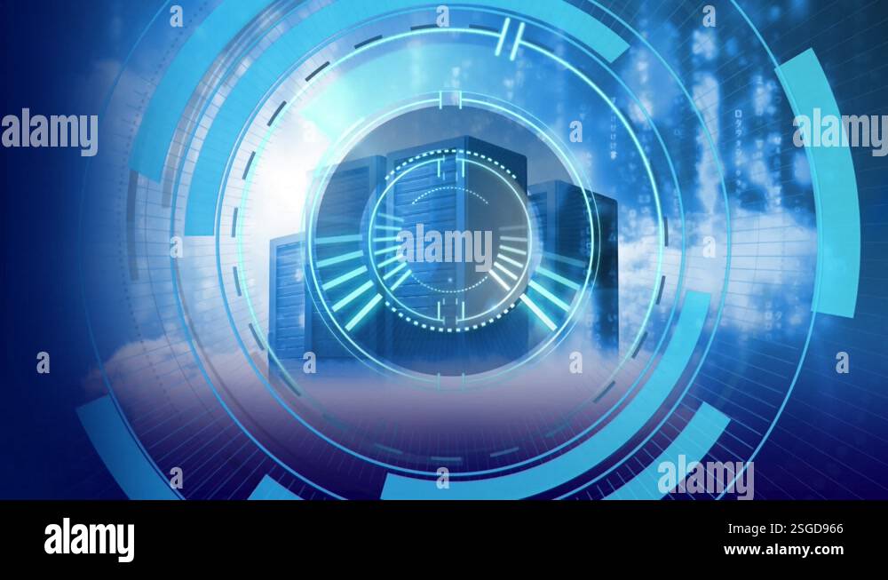 Animation of processing circle over servers and clouds Stock Video ...