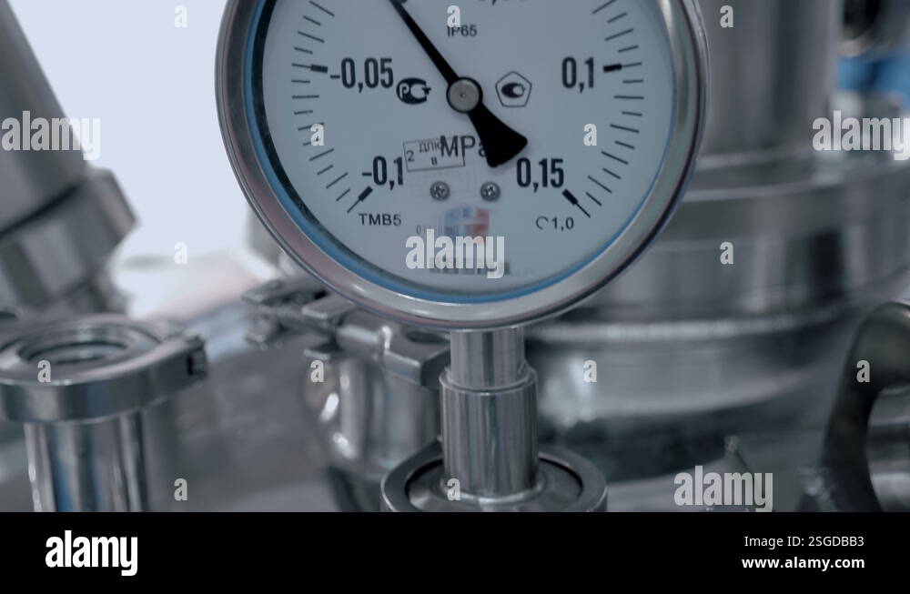 Pressure gauge on industrial equipment compressors water pipelines gas ...