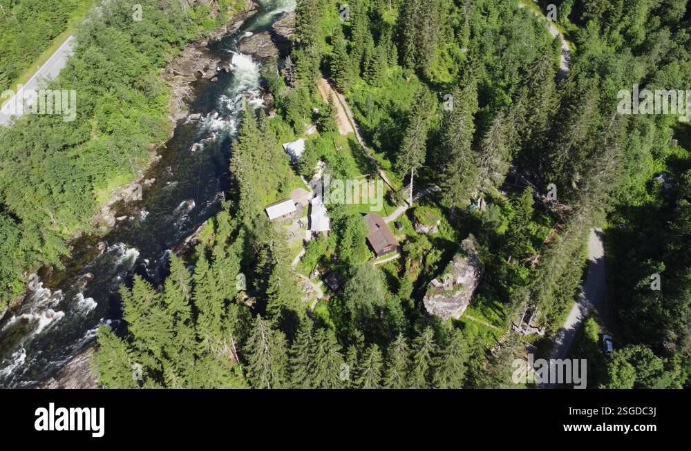 Stunning aerial view showing high rope and zipline climbing park in ...