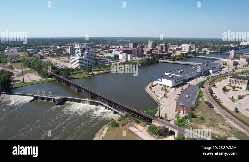 Cityscape of Rockford, Illinois USA, Drone Aerial View of Downtown and ...
