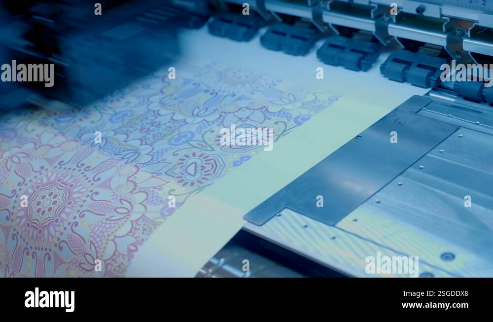 The industrial printer, plotter head slides over the surface of the ...