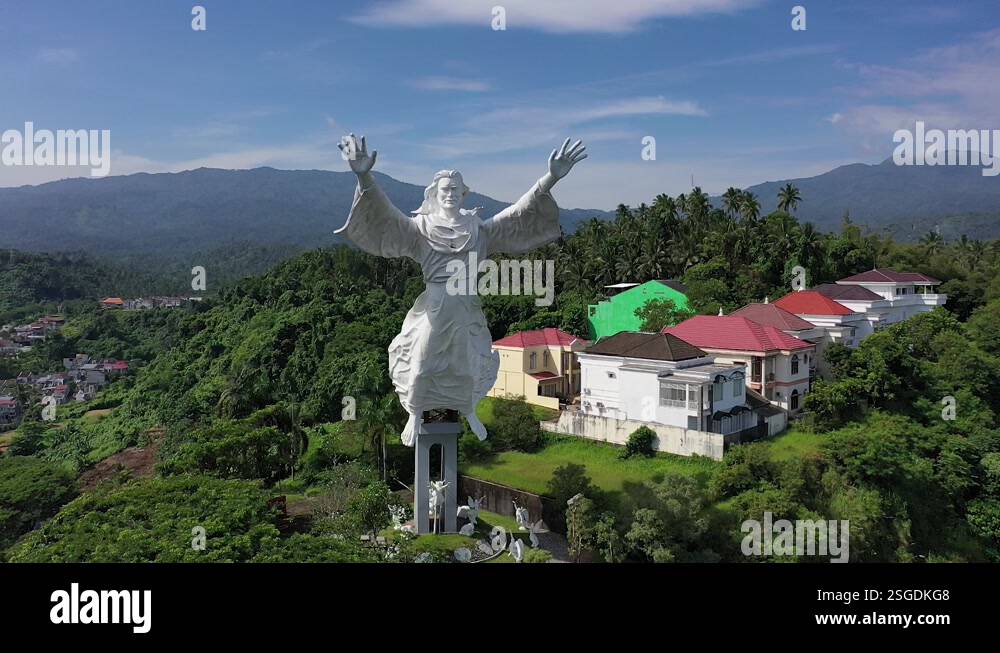 Drone View Jesus Giant Statue (Monument Yesus Memberkati) at Manado ...