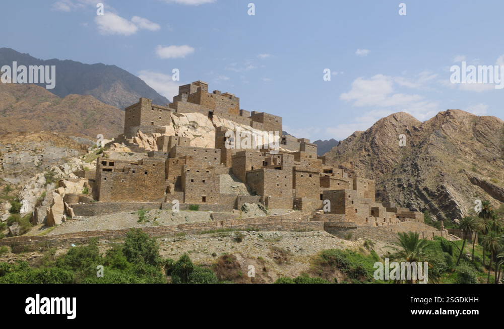 Panoramic view of Thee Ain heritage village, Al-Baha region of Saudi ...