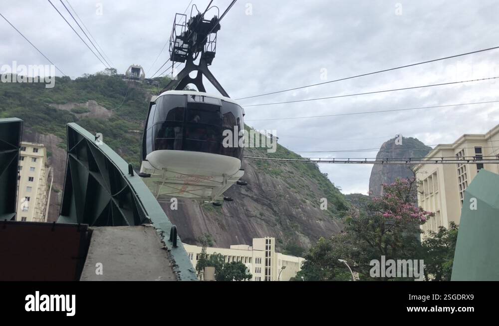 The Cable Car descends from the Sugar Loaf in Rio de Janeiro Stock ...