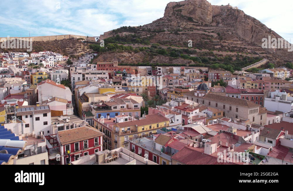 Alicante, Spain, Flying Above Saint Nicholas Cathedral and Old Town ...