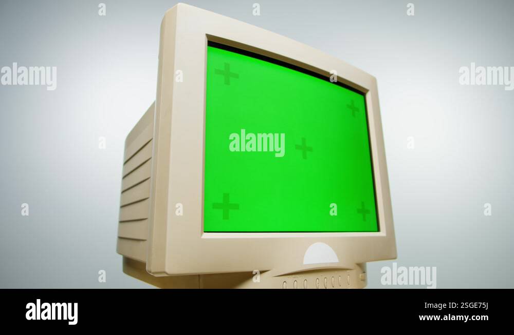 Retro pc with chroma key green screen, Old computer studio close-up ...