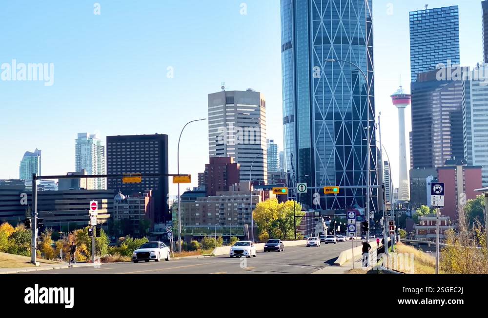 Cars driving by the Centre St Bridge Calgary Downtown Stock Video ...