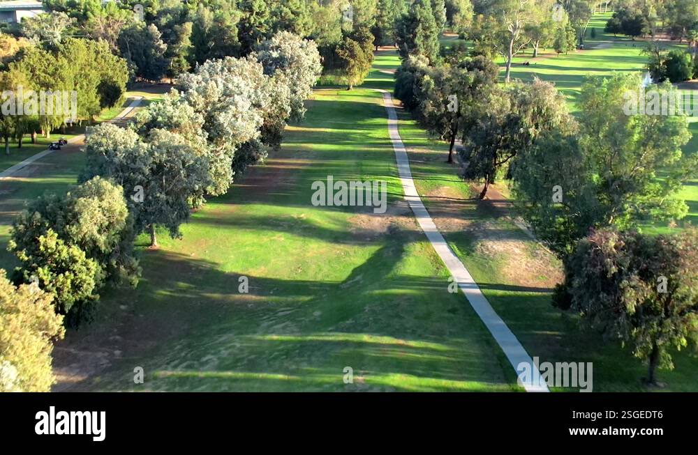 Griffith Park Golf Course, Los Angeles CA, Aerial of Green Grass, Trees ...